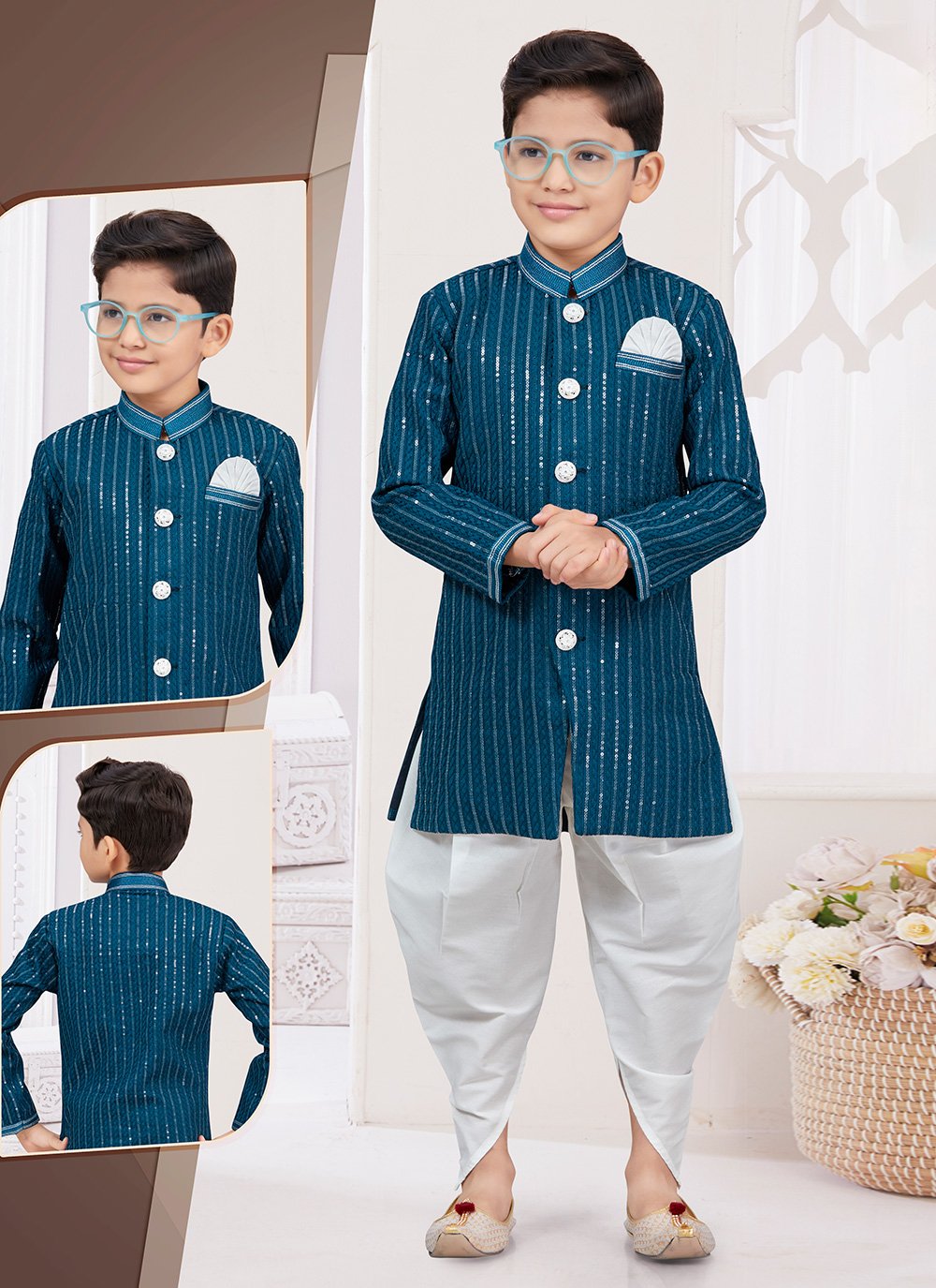 Machine Embroidery, Stone and Thread Work Imported Sherwani Kids Wear ...
