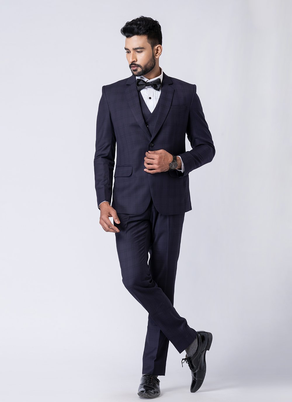 Buy Men Blue and White Cotton Plain Work Tuxedo Suit Online