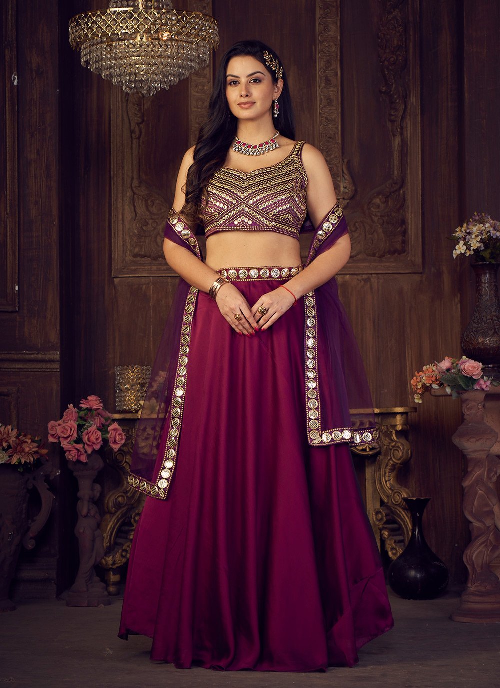 Buy Online Monumental Purple Rangoli A - Line Lehenga Choli : 287709