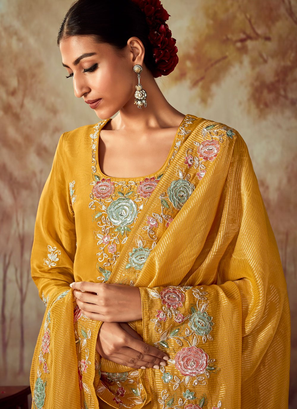 Buy Mustard Silk Salwar Suit Online