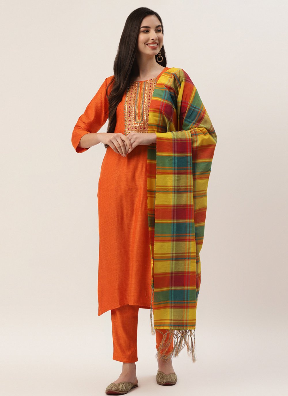 Orange Rayon Pant Style Suit with Buy Online