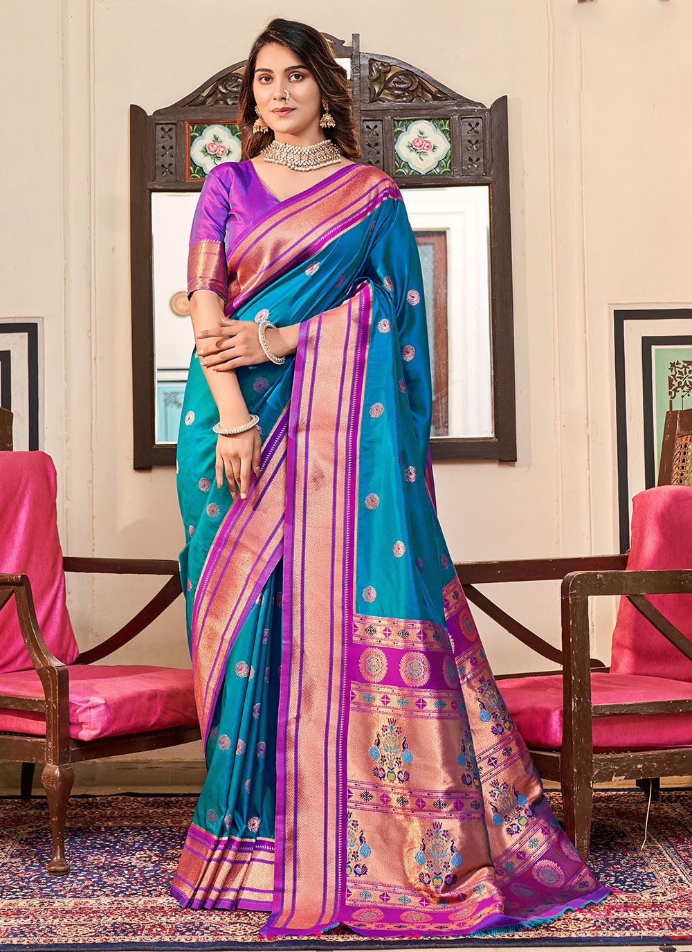 Shop Online Paithni Trendy Saree In Blue : 293137