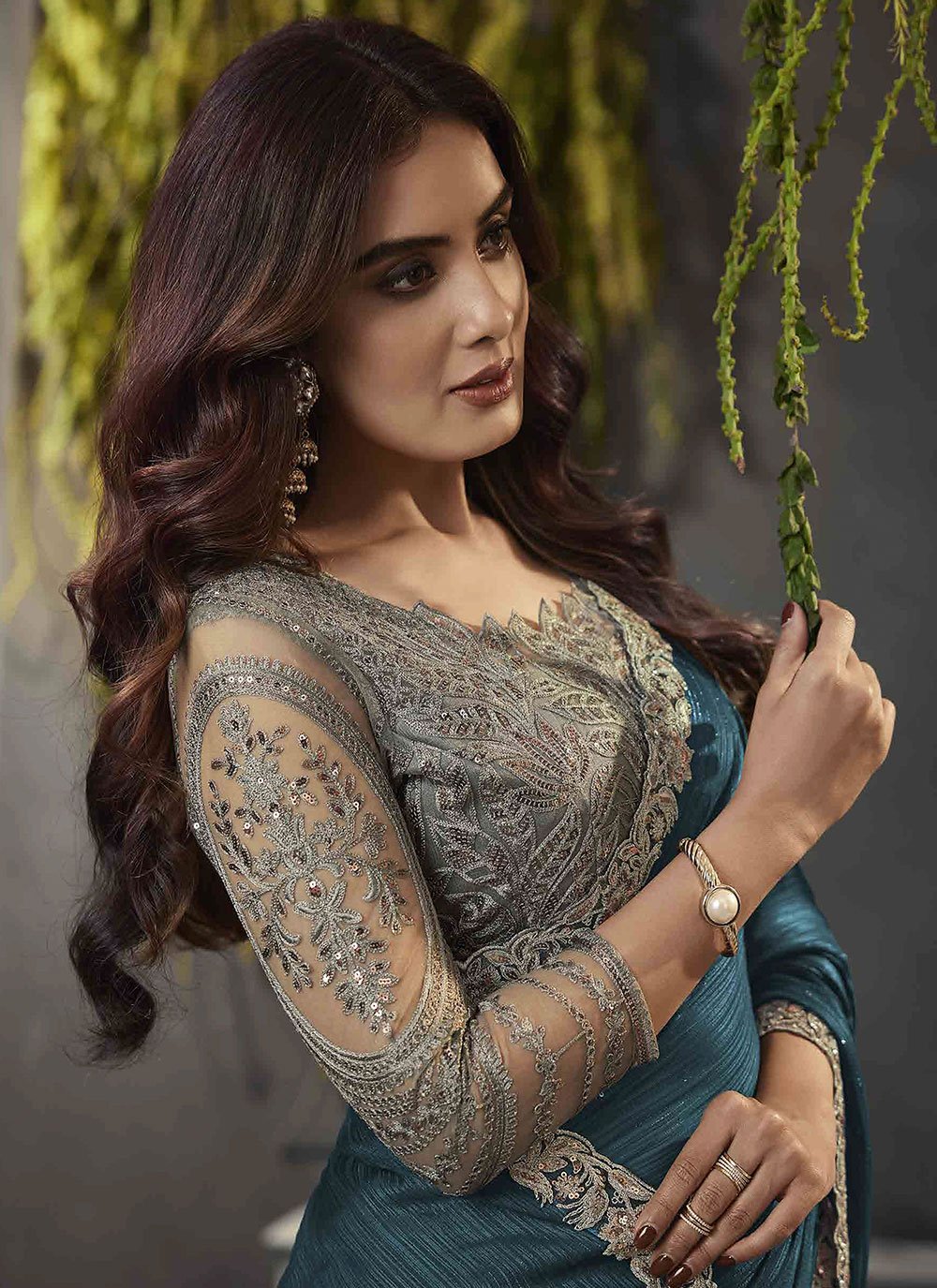 Buy Patch Border Work Satin Classic Saree In Teal for Ceremonial : 278673