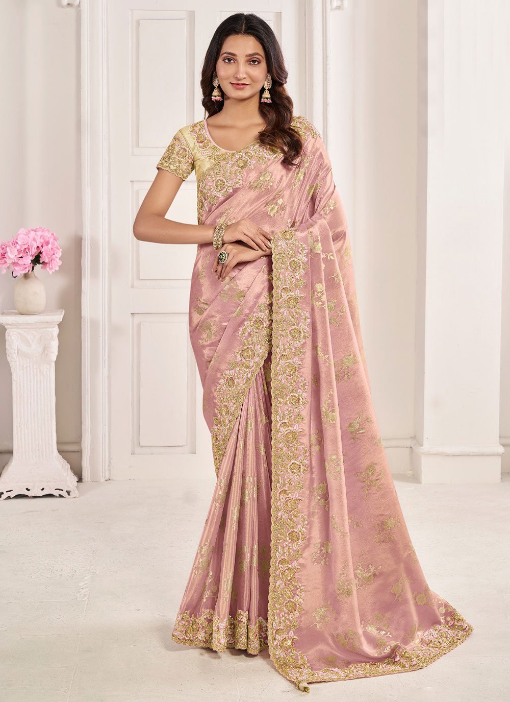 Pink Jacquard Classic Sari Buy Online