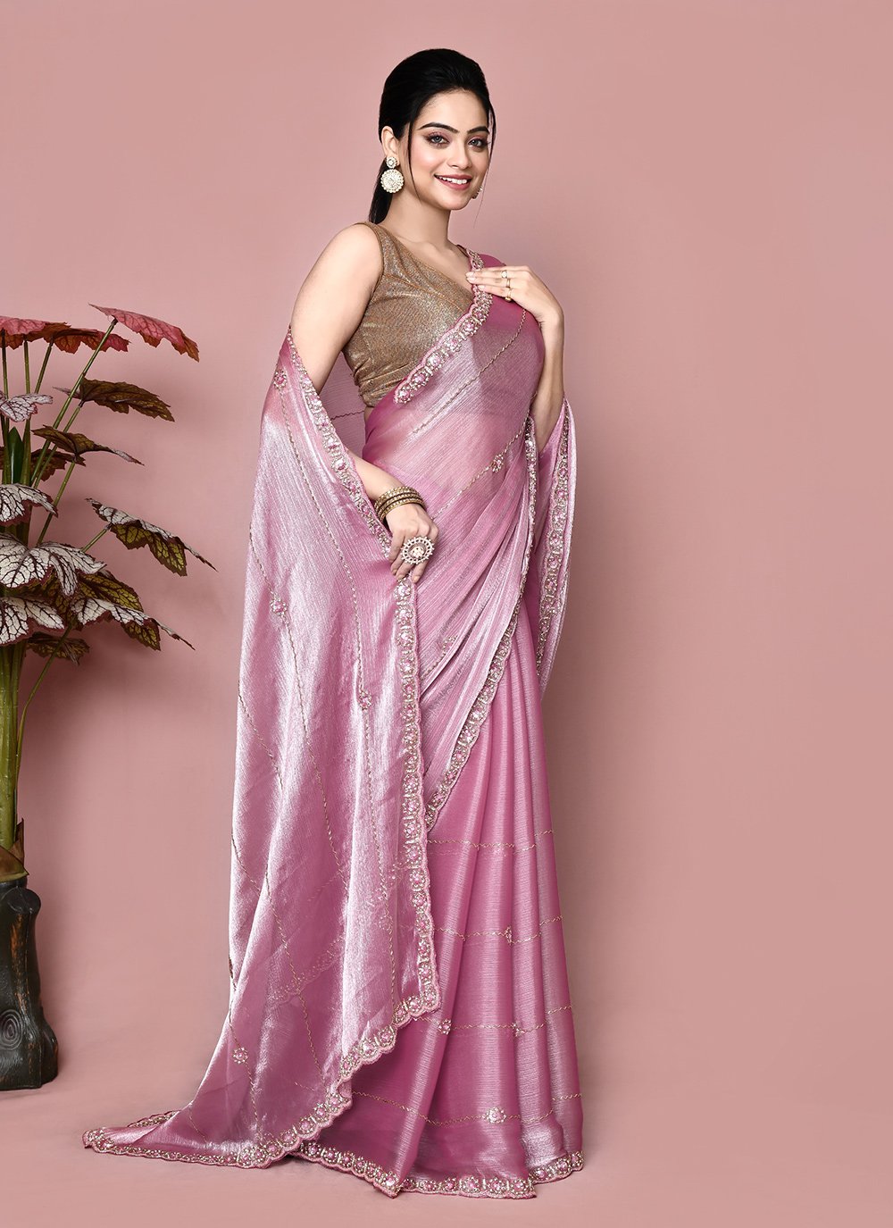 Buy Online Pink JIMMY CHU Classic Saree with : 300455