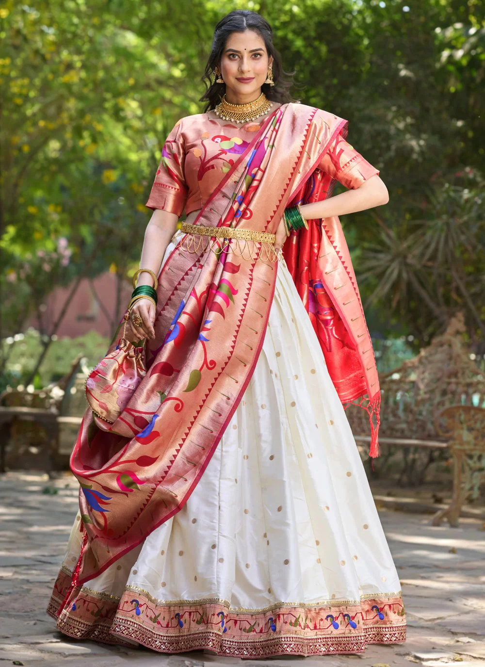 Shop Prepossessing White Jacquard Silk A - Line Lehenga Choli Online ...