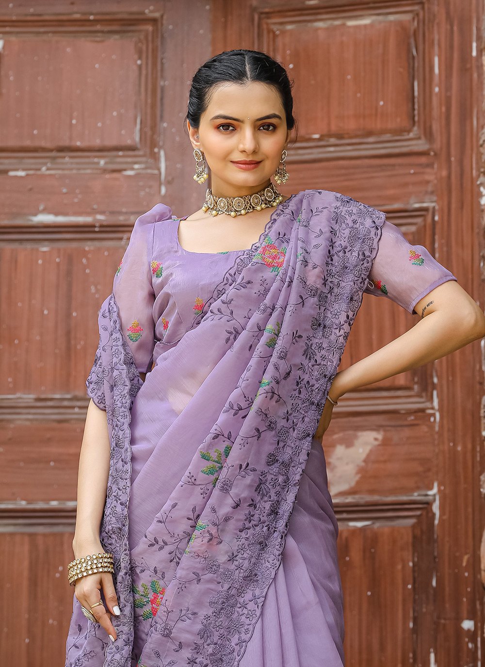 Buy Purple Chiffon Traditional Saree Online