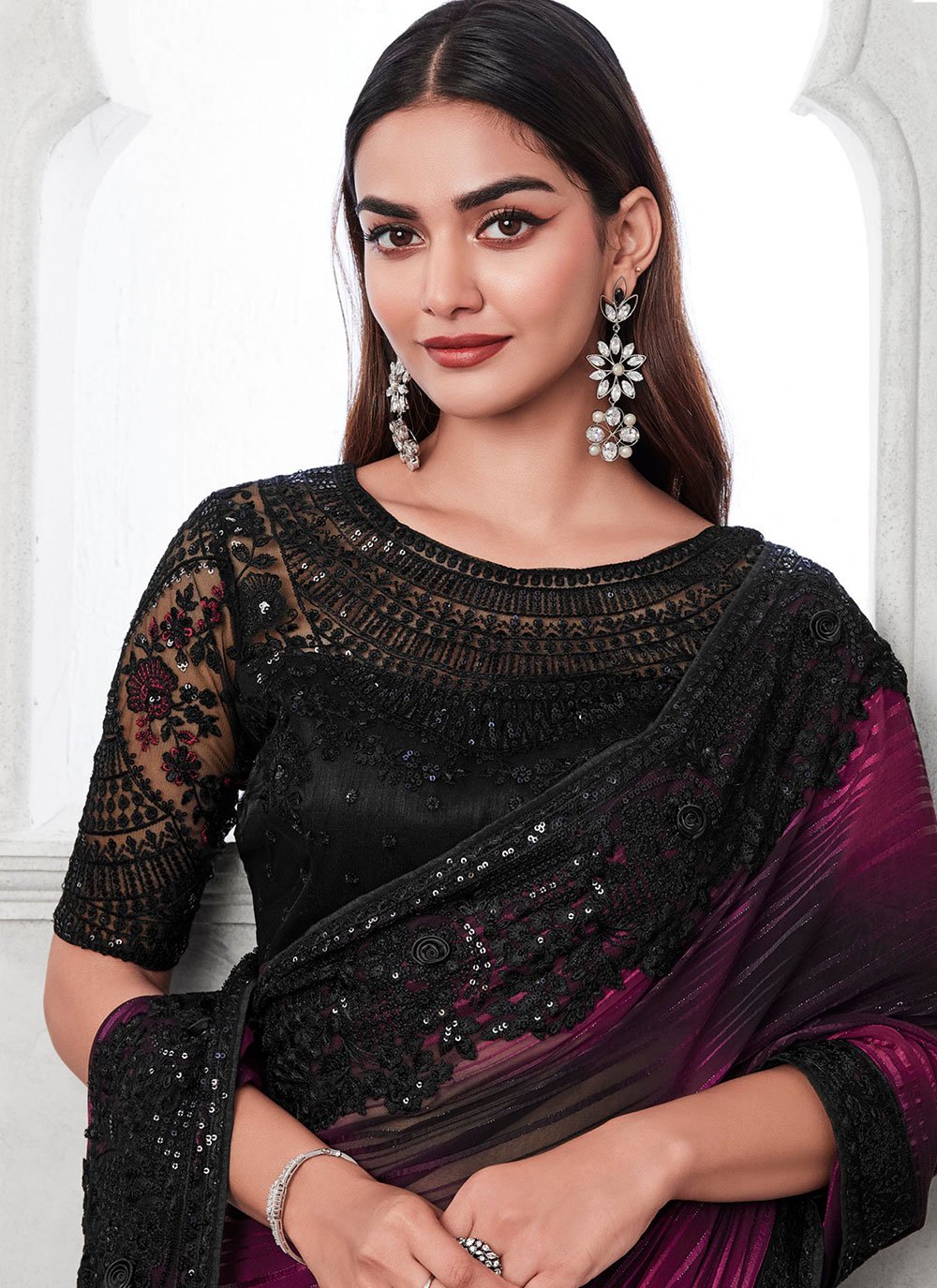 Buy Online Purple Silk Patch Border and Embroidered Work Trendy Saree ...