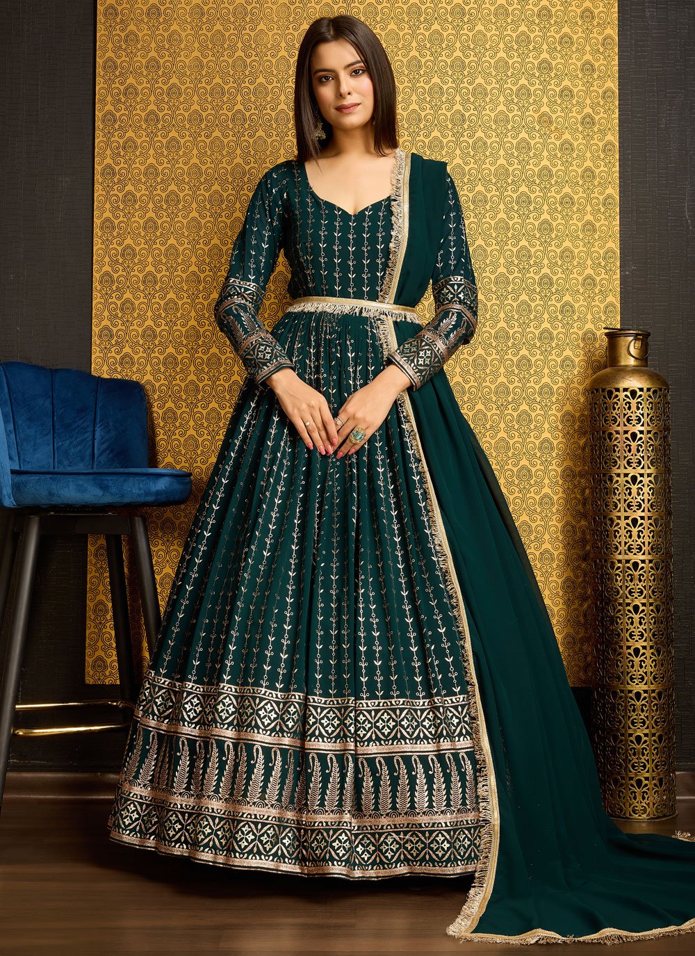 Shop Online Rama Faux Georgette Designer Gown with : 282922