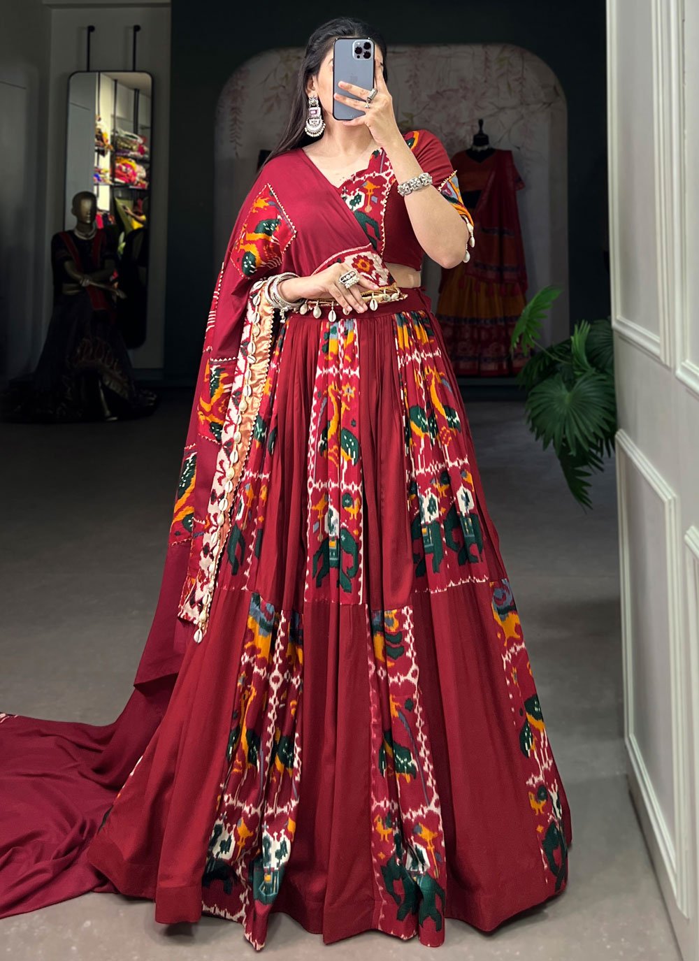 Buy Rust Rayon Readymade Lehenga Choli with Print Work Online : 290676