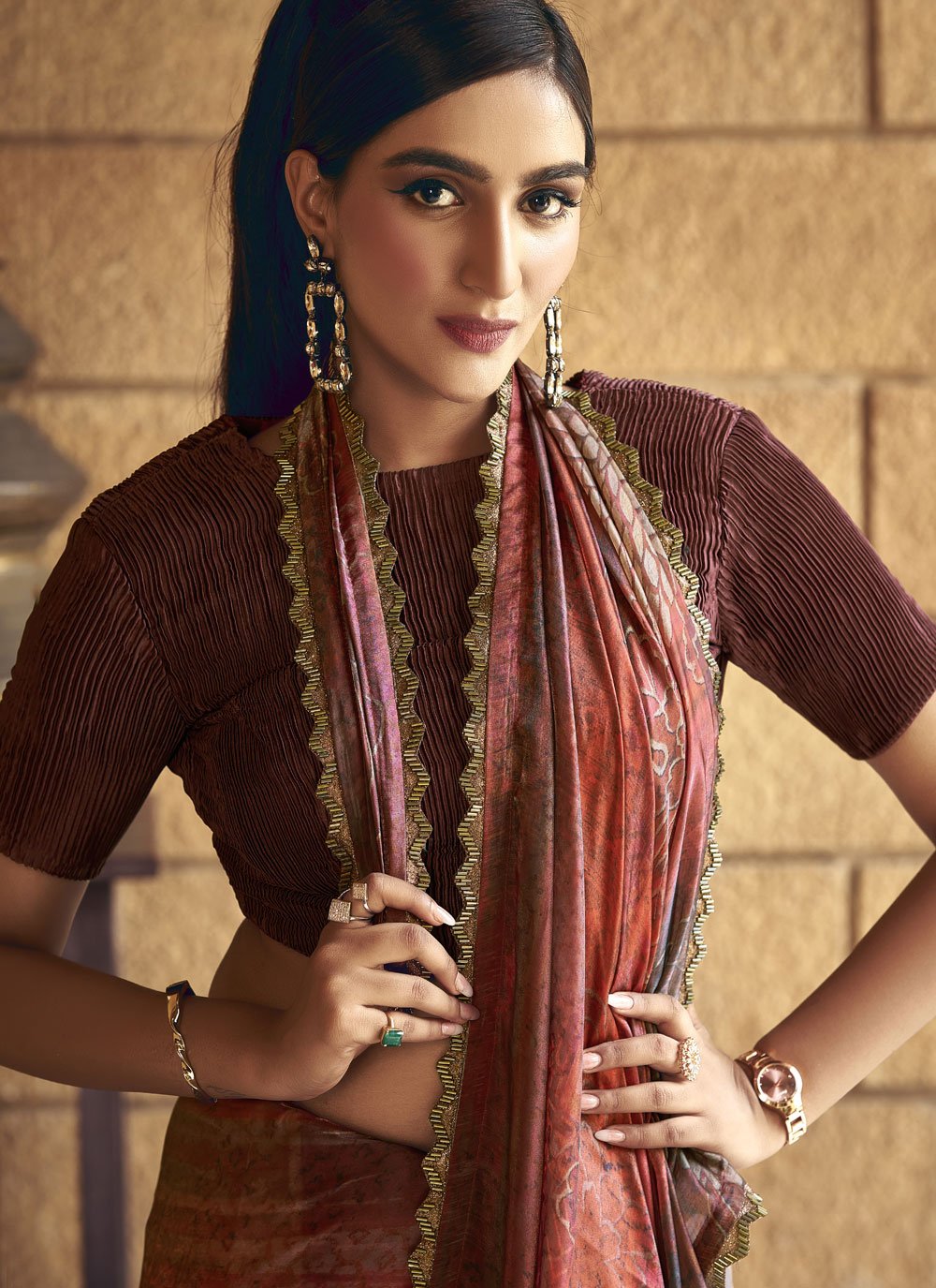 Buy Satin Silk Classic Saree In Rust : 294857