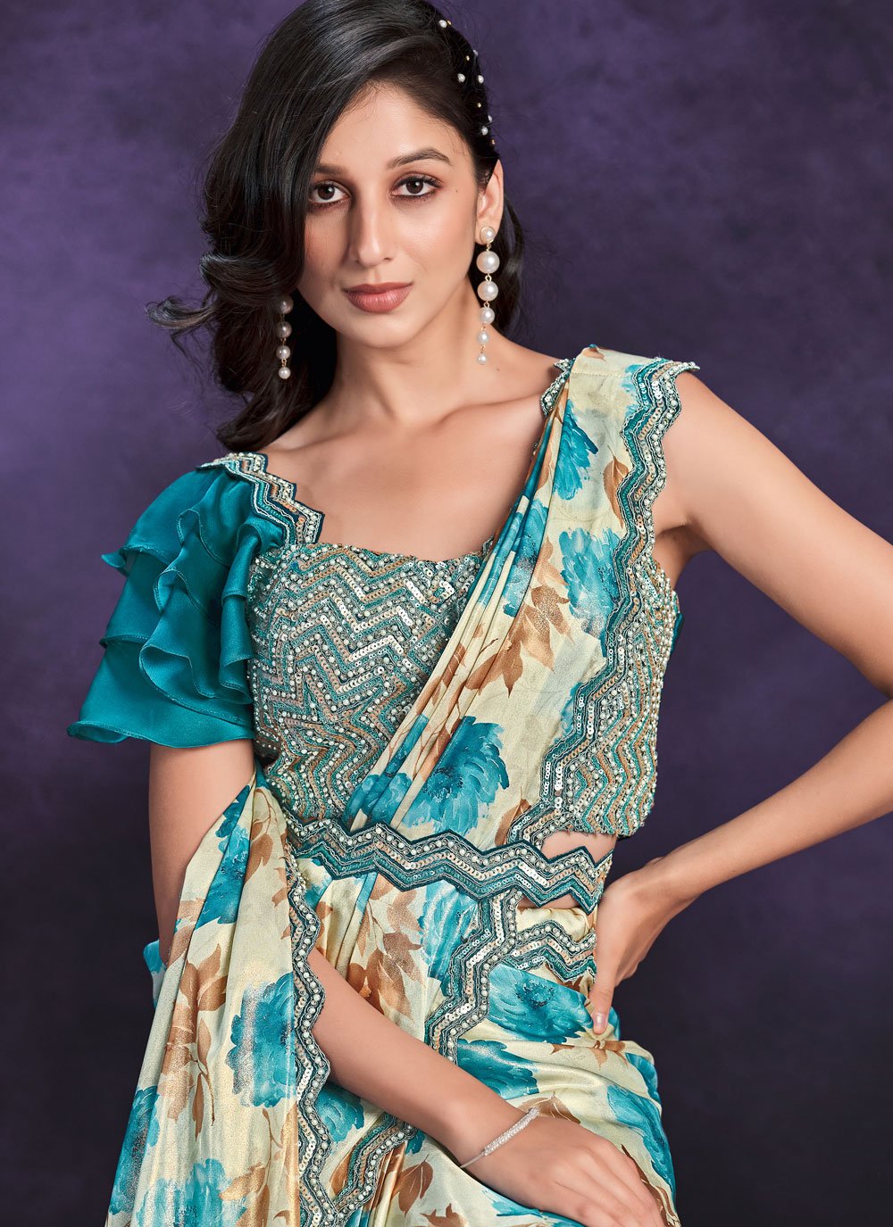 Buy Satin Silk Contemporary Saree In Multi Colour : 287230