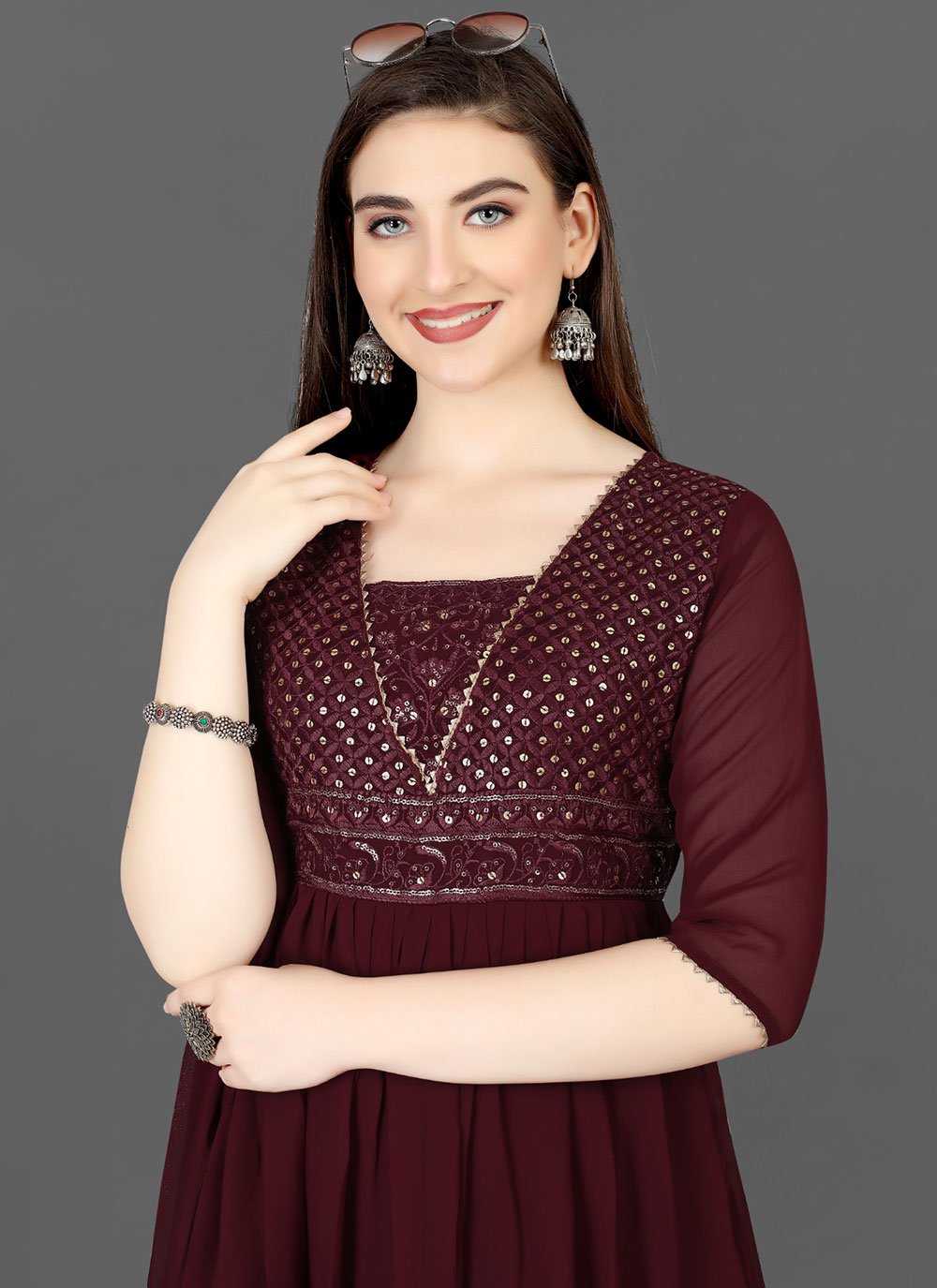Buy Sumptuous Maroon Georgette Indian Gown Online