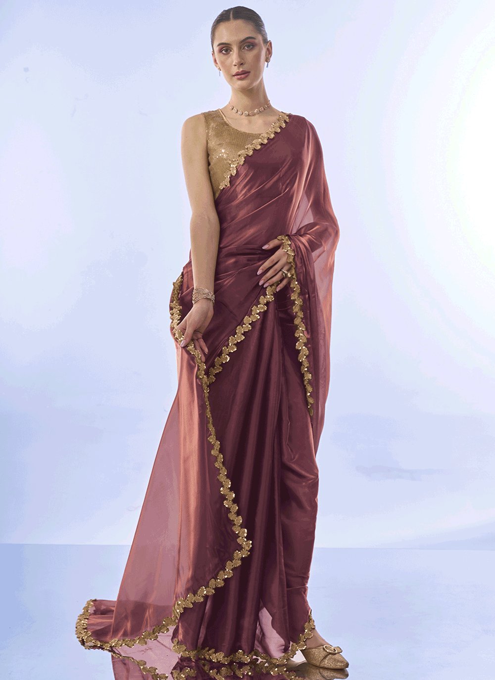 Buy Superlative Wine JIMMY CHU Designer Sari Online : 302695