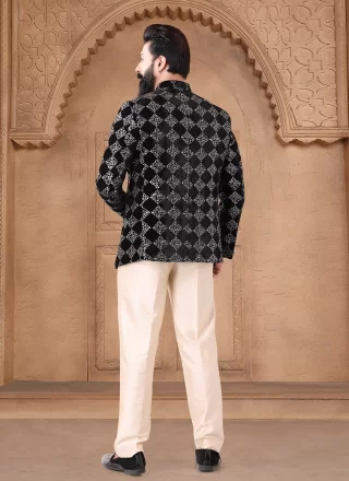 Green Jacquard Jodhpuri Suit with Print Work for Men Buy Online