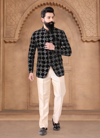Green Jacquard Jodhpuri Suit with Print Work for Men Buy Online