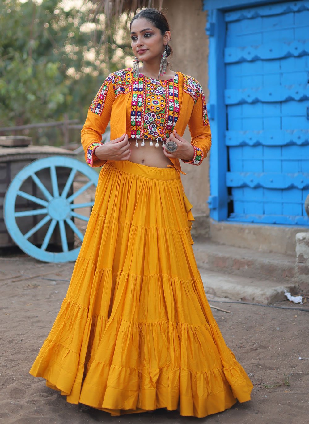 Shop Yellow Rayon Readymade Lehenga Choli In Plain Online : 295323