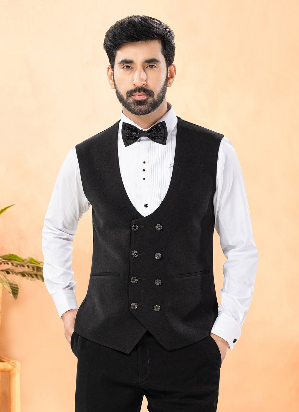 Buy Black Suiting Tuxedo Suit with Hand Work for Men Online : 309910