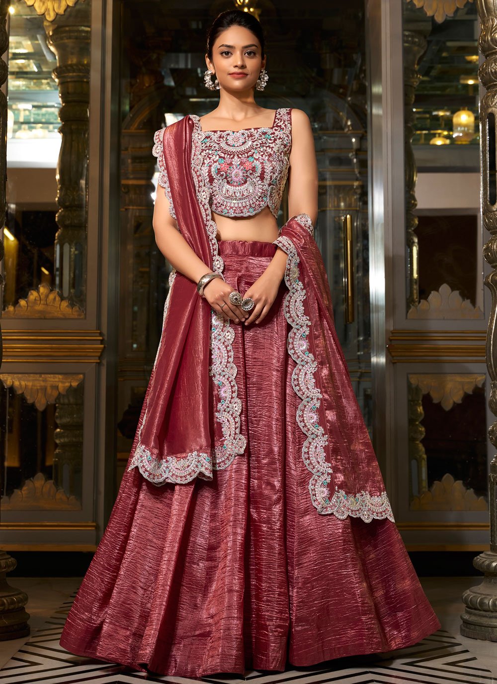 Buy Online Crimson Crush Plain Work Lehenga Choli for Ceremonial : 311322