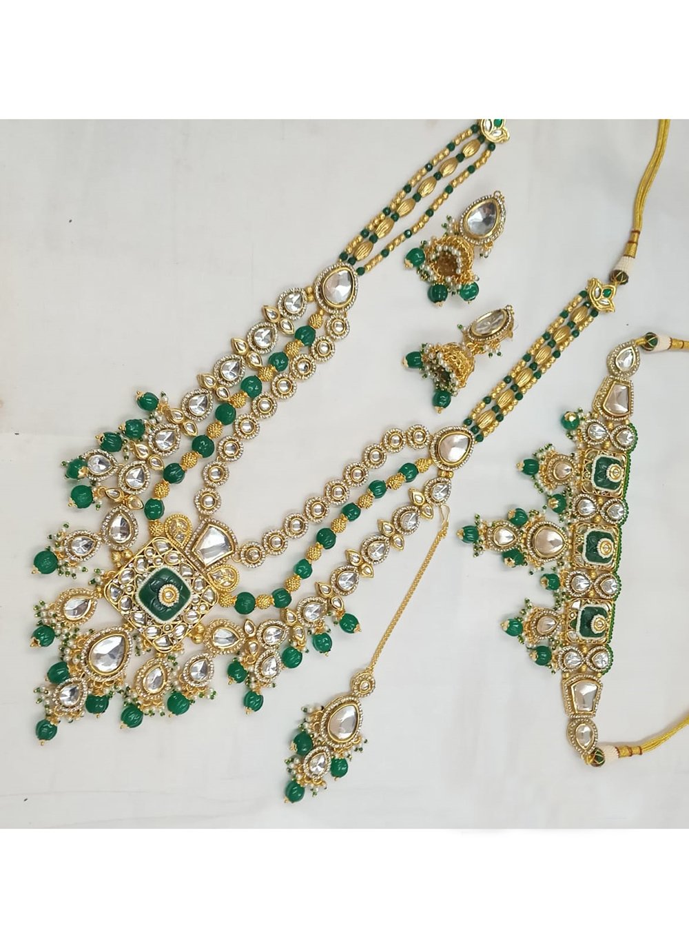 Shop Fab Gold and Green Diamond Work Bridal Jewellery Online : 307243