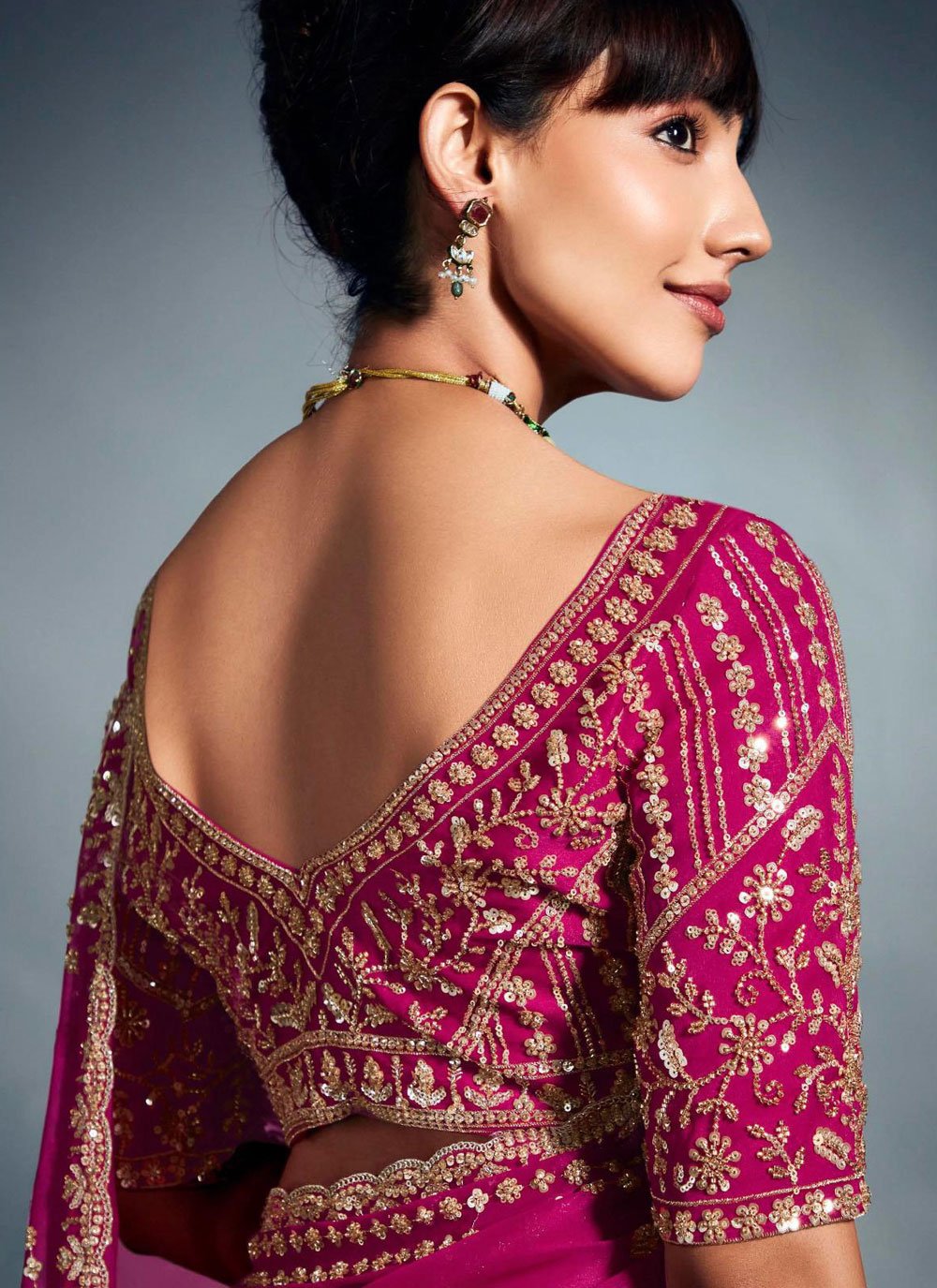 Shop Online Fuchsia Fancy Fabric Designer Sari with Cut, Sequins ...