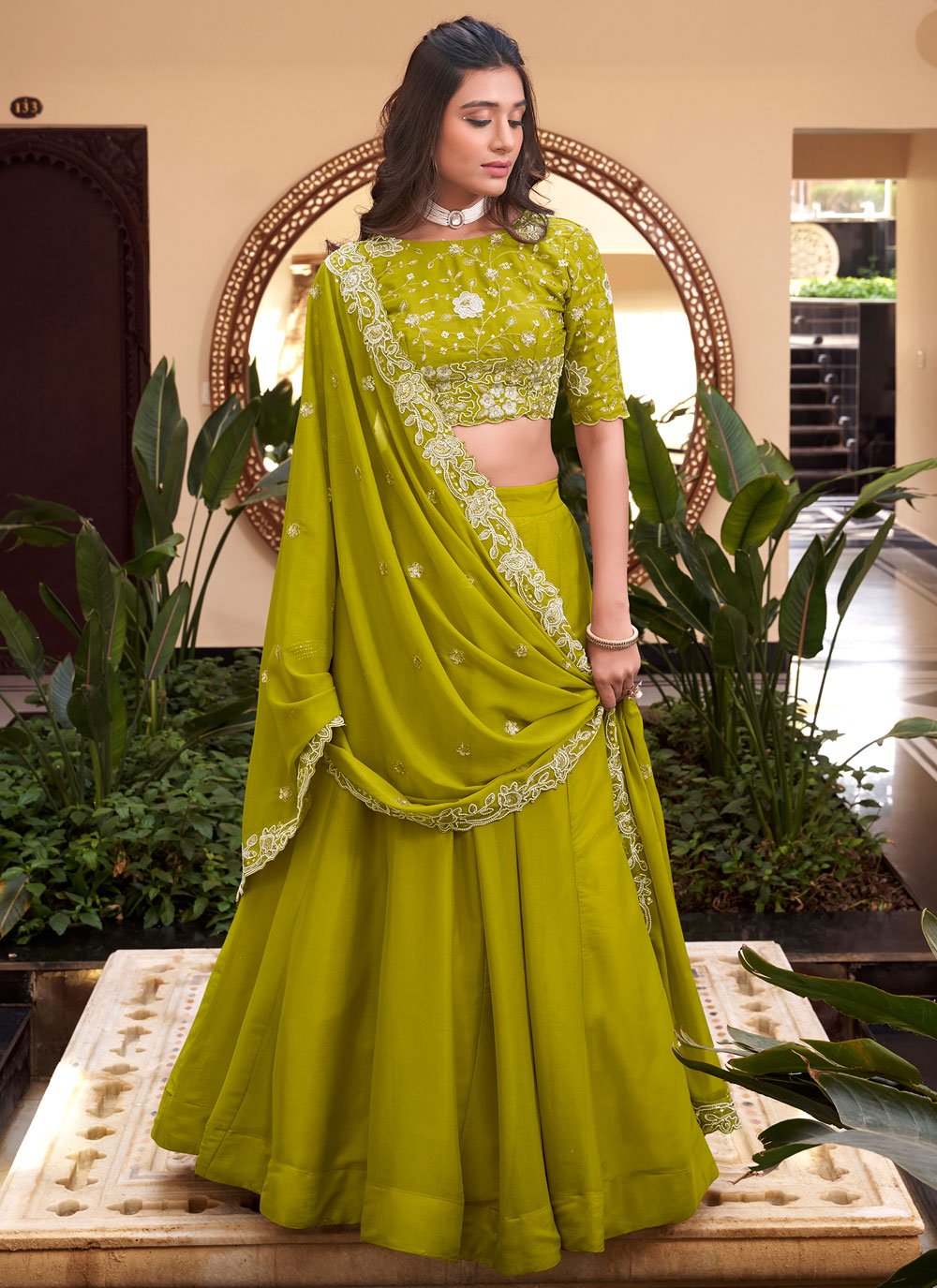 Buy Georgette A - Line Lehenga Choli In Plain : 315211