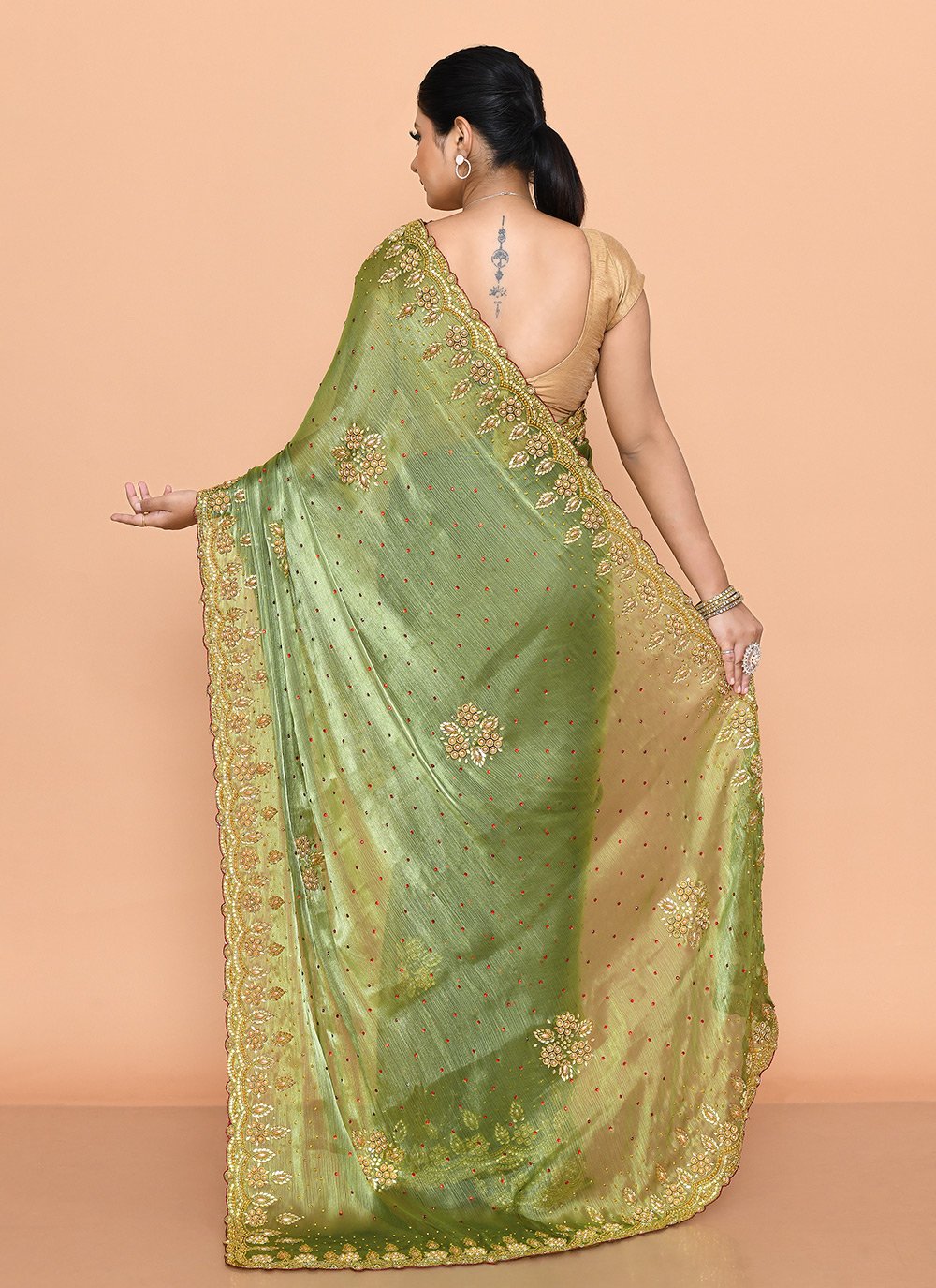 Shop Online Green JIMMY CHU Classic Saree with : 307521