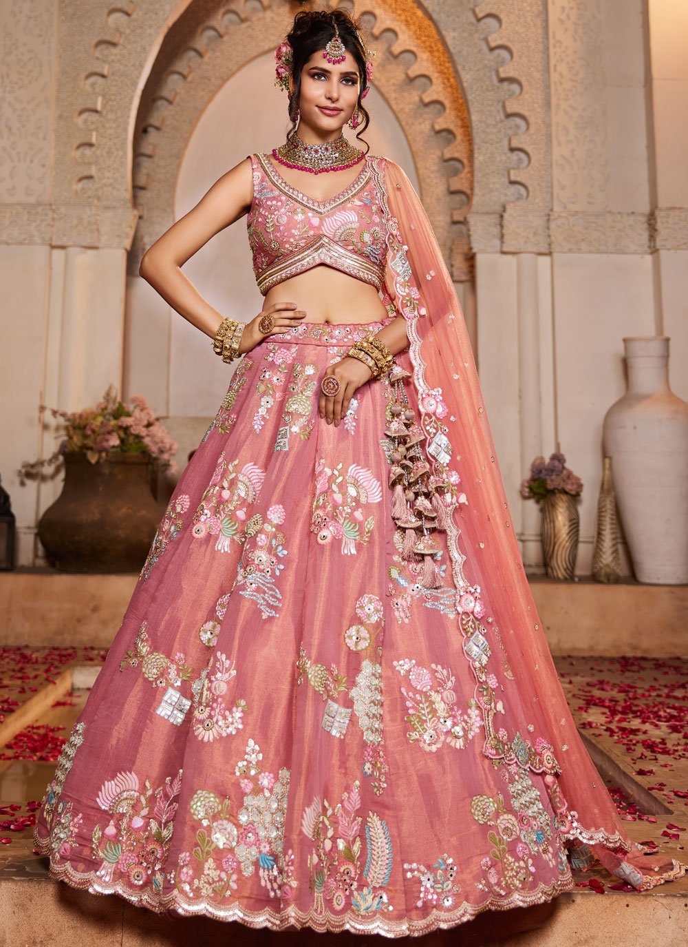 Buy Hot Pink Net Lehenga Choli : 310297
