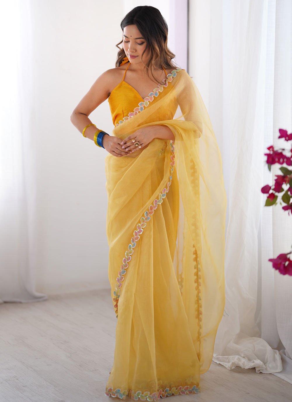JIMMY CHU Traditional Saree In Yellow Buy Online