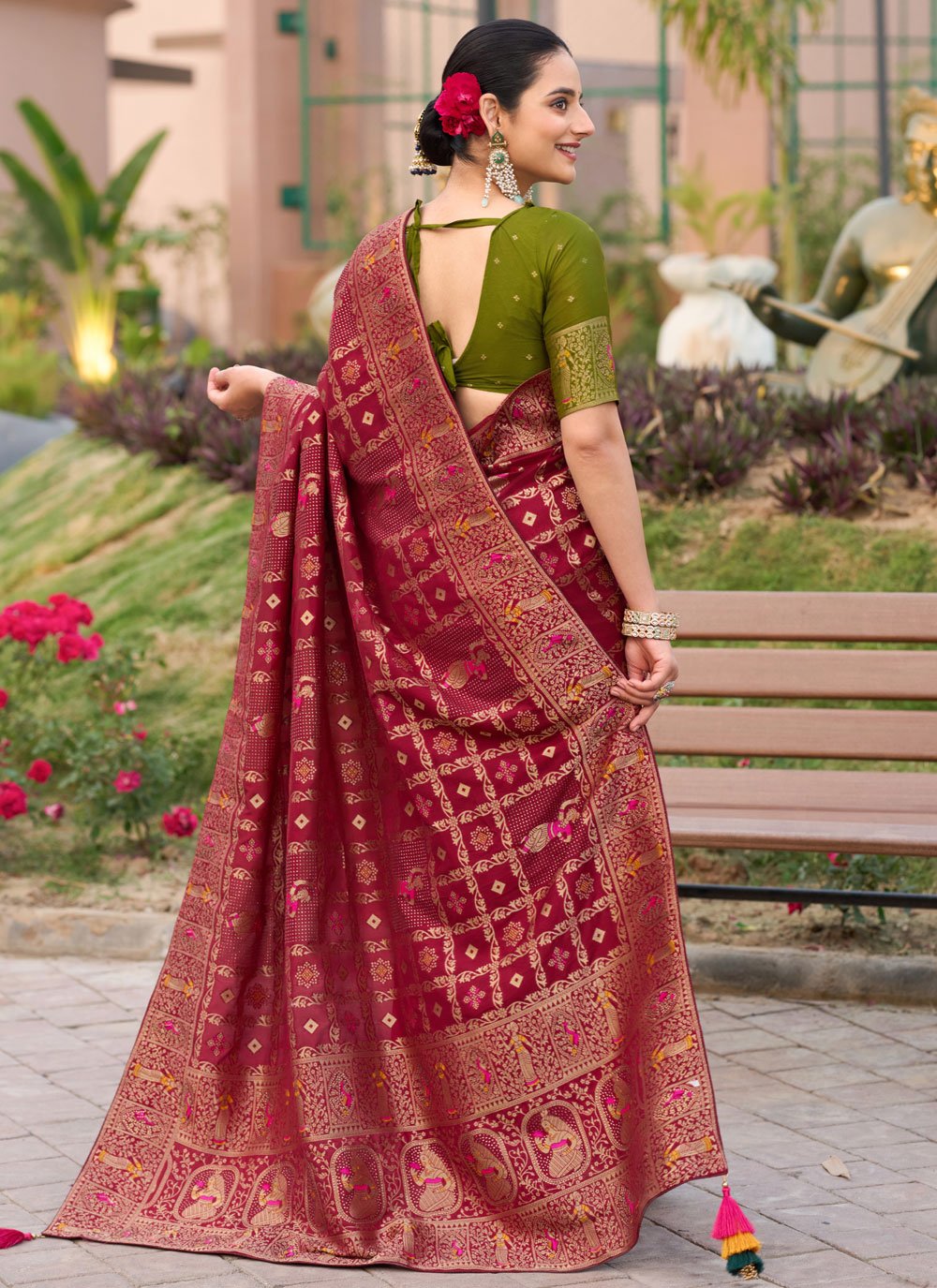Buy Online Ravishing Maroon and Rani Silk Trendy Saree with Fancy and ...