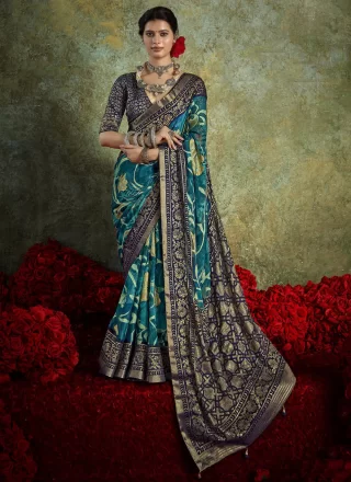 Firozi Color Saree Online | Firozi Color Silk Saree - Sareeka