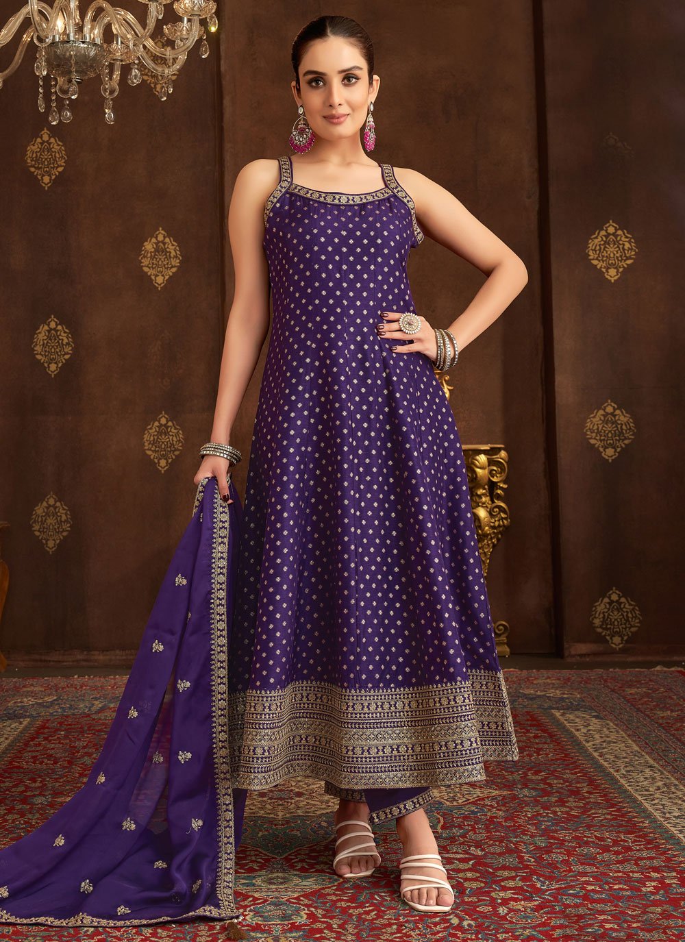 Buy Swanky Violet Silk Readymade Style Online : 312029