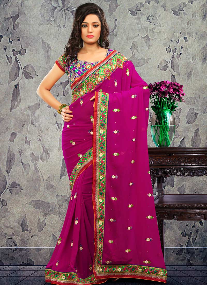 Magenta Georgette Saree