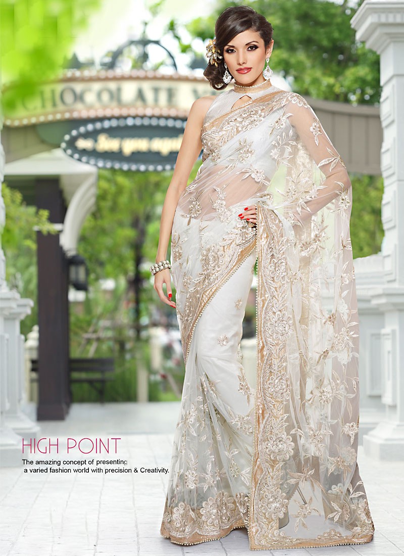 Off White Embroidered Saree