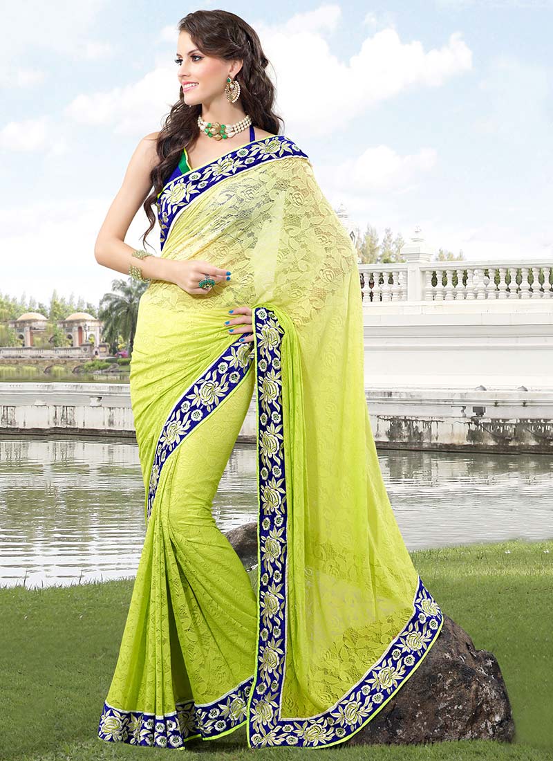 Green Net Saree