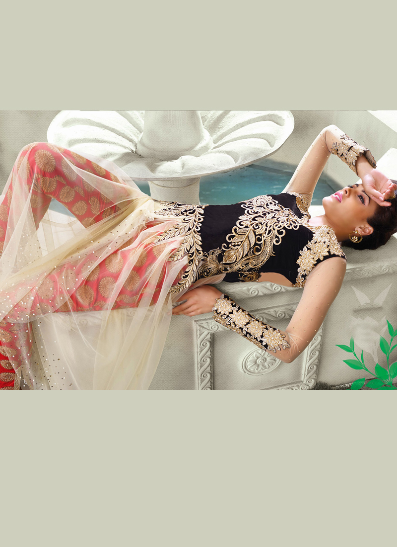 Cream Net Straight Suit