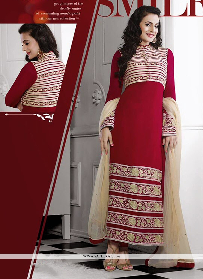 Ameesha Patel Red Georgette Churidar Suit