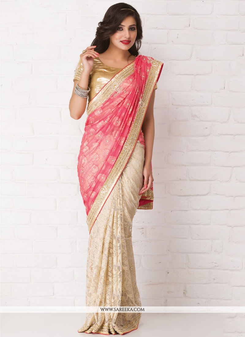 Brasso Cream and Pink Designer Saree