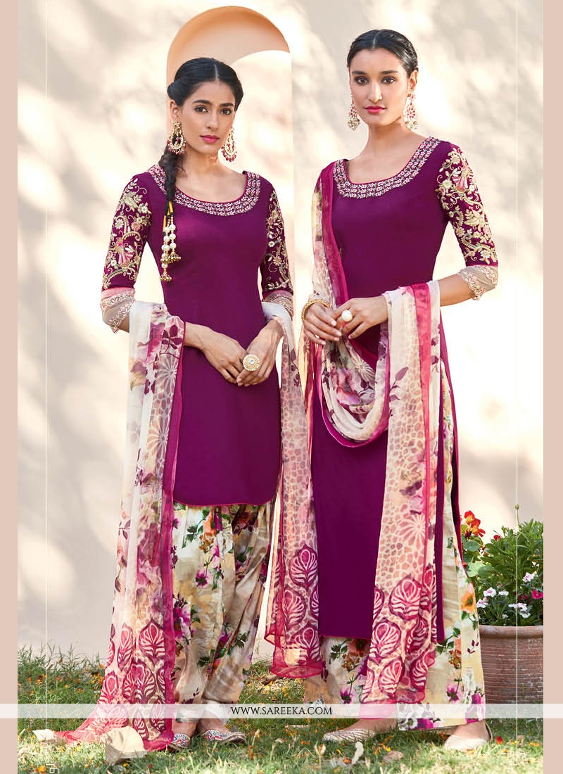 Print Work Cotton Satin Designer Suit