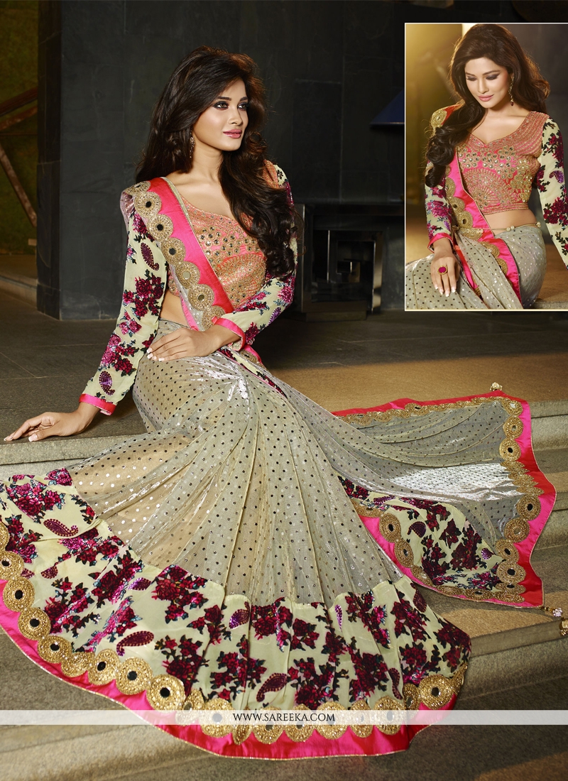 Cream Brasso Designer Saree