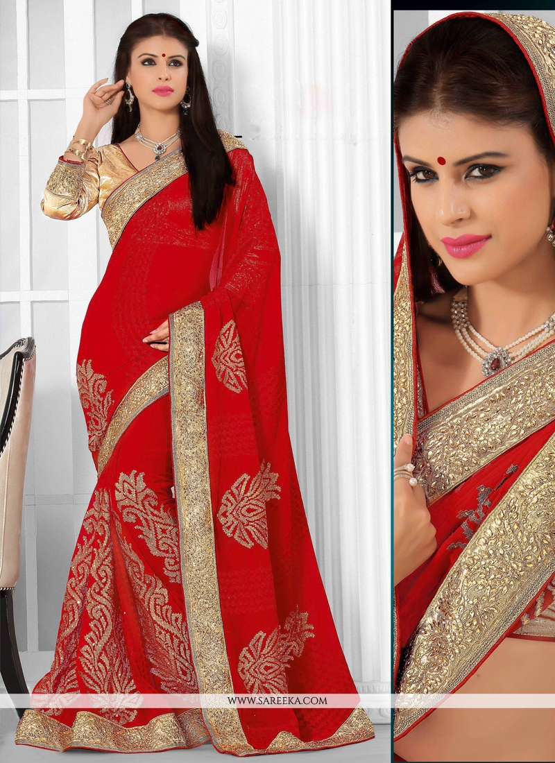 Georgette Red Contemporary Saree
