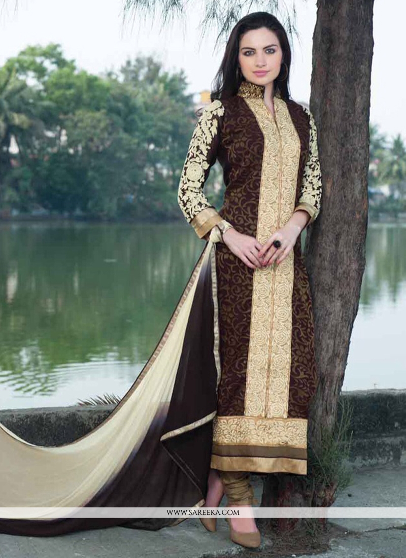 Brown And Cream Brasso Churidar Salwar Suit