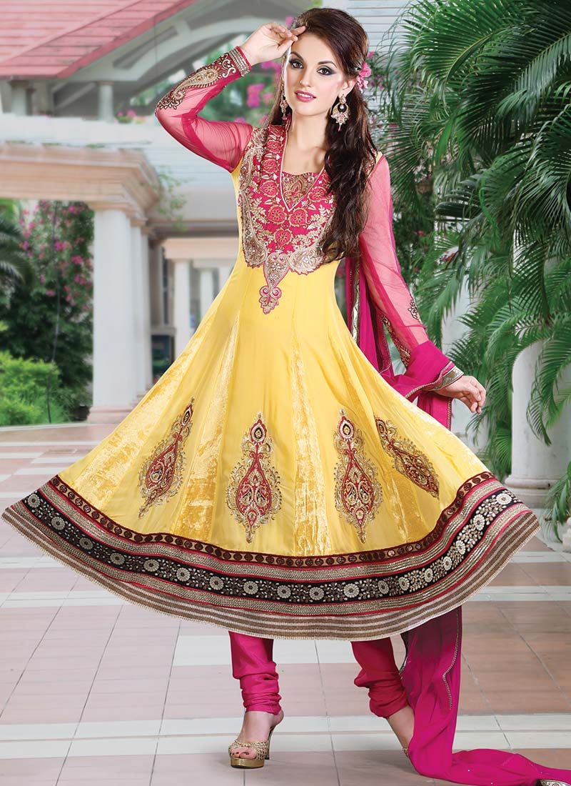 Yellow Appliqued Georgette Anarkali Suit