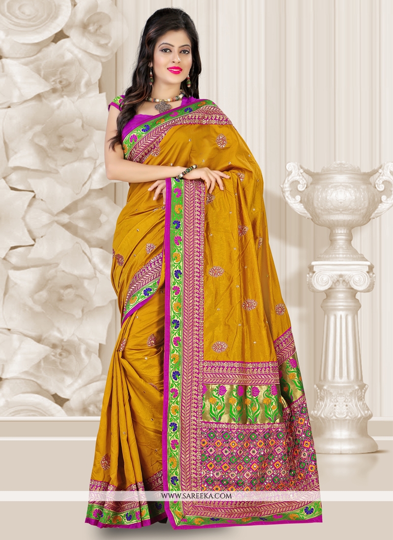 Mustard Silk Designer Saree