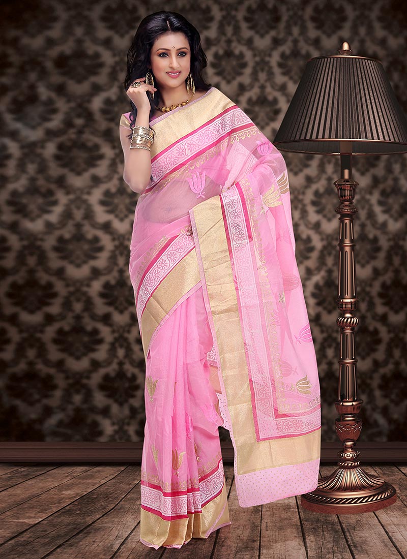 Pink Supernet Saree