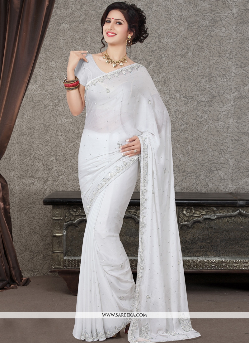 Satin White Designer Saree