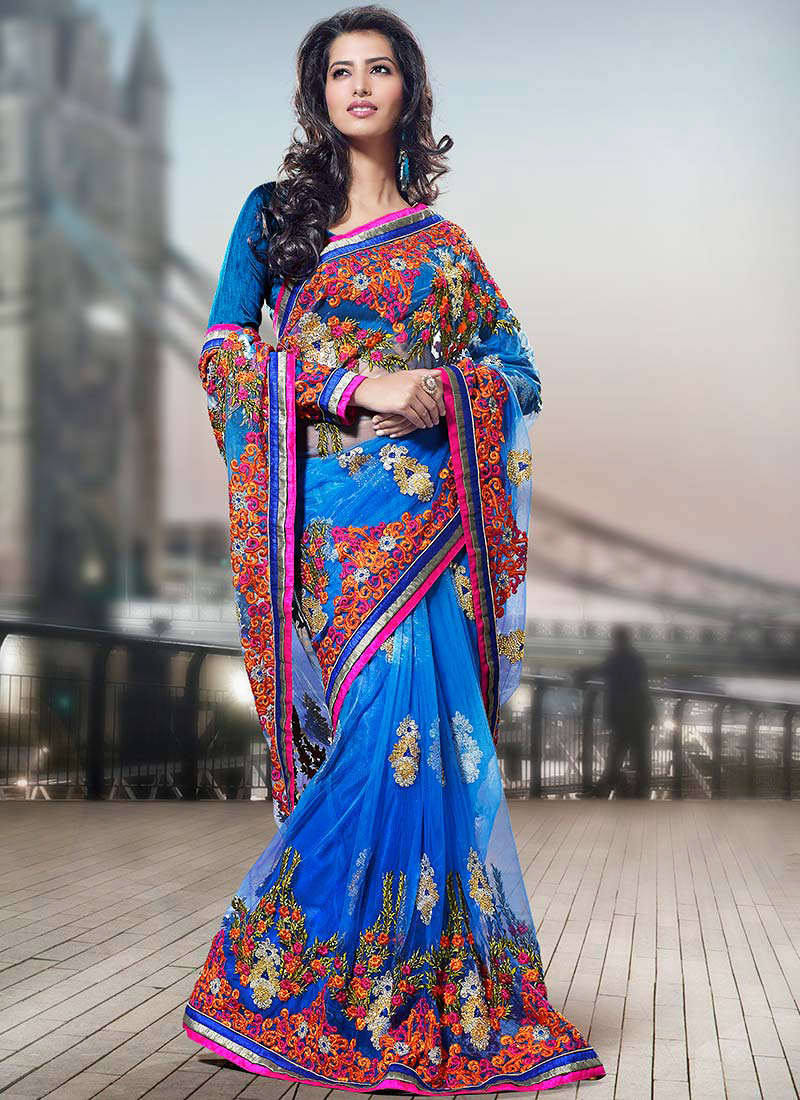 Blue Net Saree