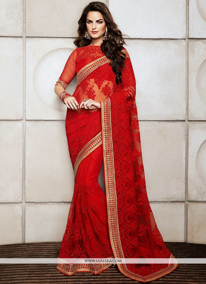 Red Net Wedding Saree