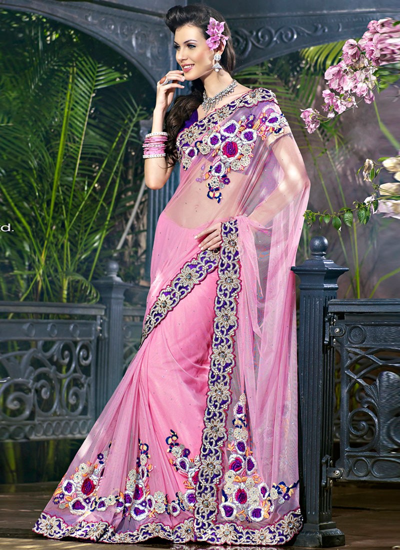 Mistyrose Embroidered Saree
