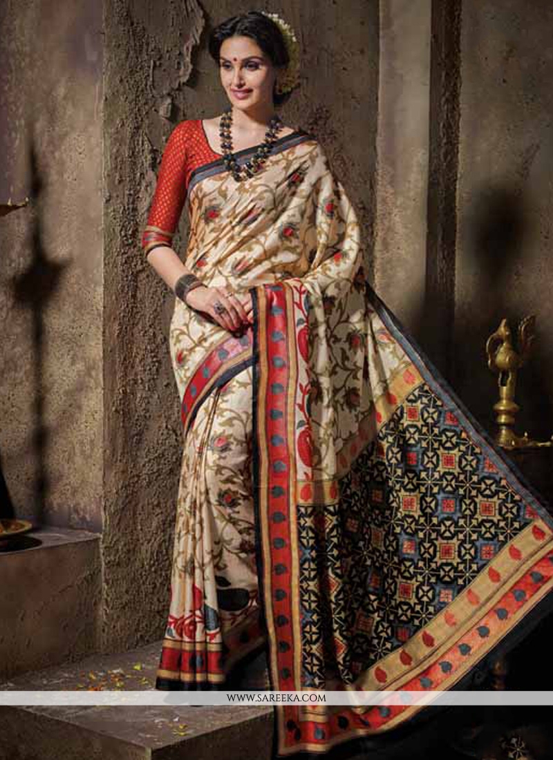 Silk Print Work Casual Saree